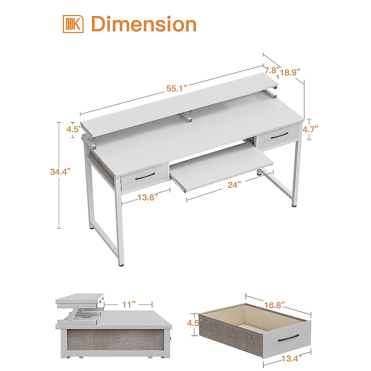 ODK Computer Desk with Keyboard Tray, 55 inch Office Desk with Drawers, Writing Desk with Monitor Shelf and Storage, Work Desk for Home Office/Bedroom, Bamboo