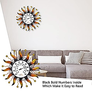 VEWOGARDEN 13.5" Sun Outdoor Digital Thermometer, No Battery Needed Metal Thermometer Decor for Patio, Living Room, Greenhouse