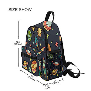 OREZI Cartoon Universe Ufo Planet Rocket Toddler Backpack for Boys Girls,Kid's Backpack Schoolbags for Kindergarten Preschool Toddler Travel Bag Snack Bag With Chest Clip