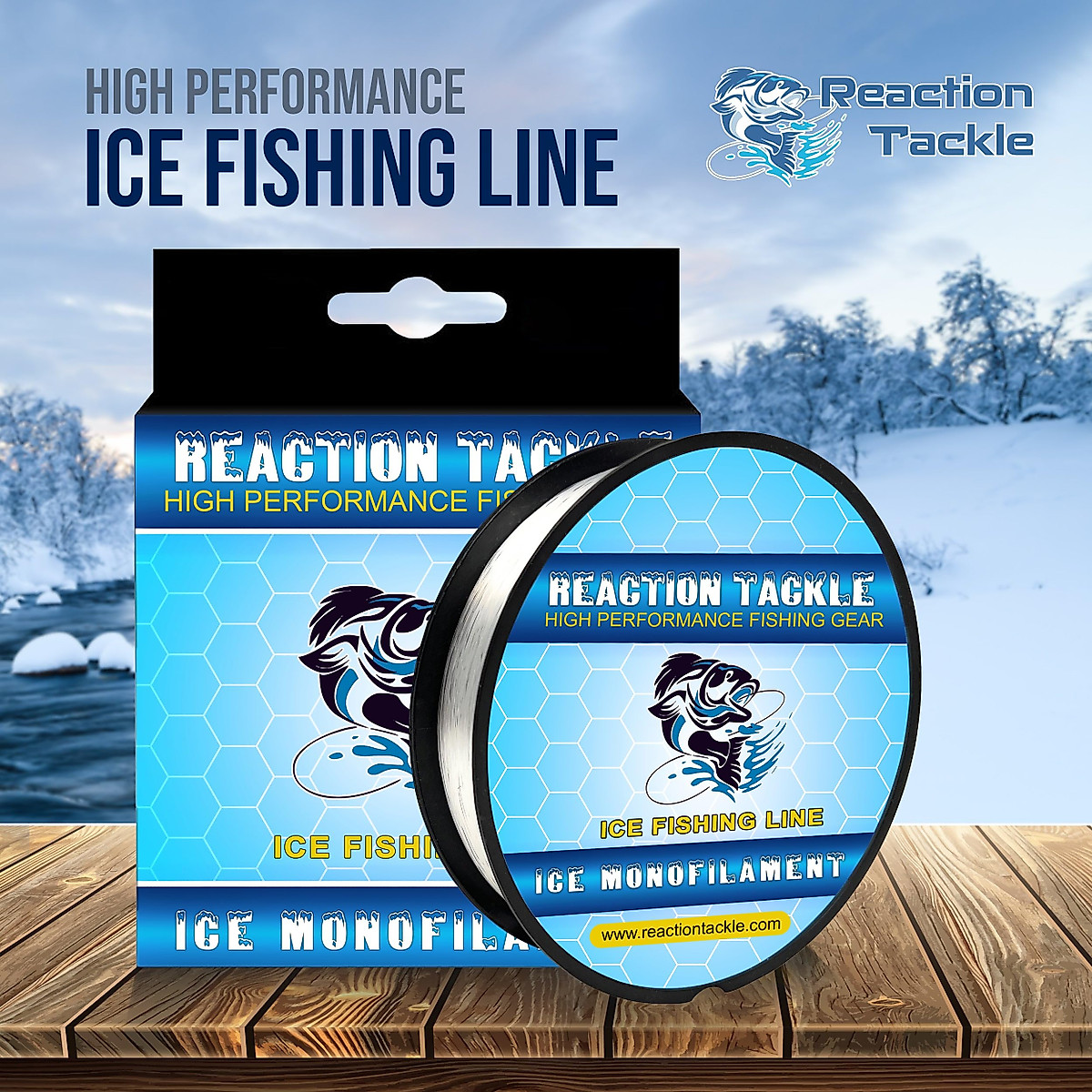 Reaction Tackle Ice Monofilament – Ice Fishing Mono Line, Tip-Up Line - Neon Orange - 4LB / 1000yds