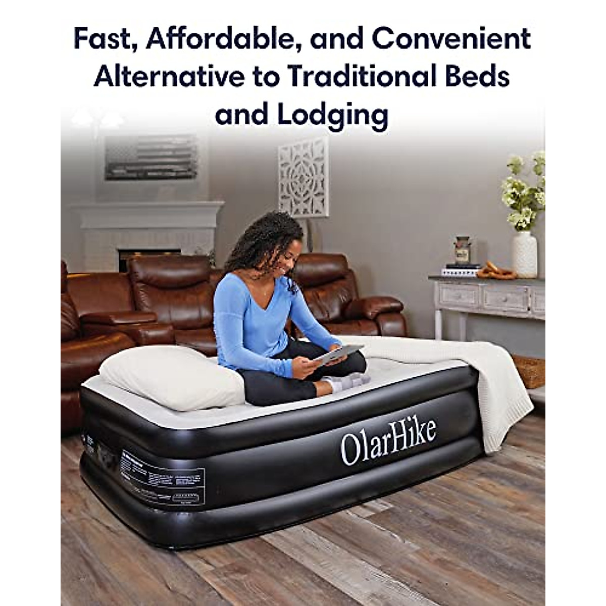 OlarHike Inflatable Twin Air Mattress with Built in Pump,18"Elevated Durable Air Mattresses for Camping,Home&Guests,Fast&Easy Inflation/Deflation Airbed,Black Double Blow up Bed,Travel Cushion,Indoor