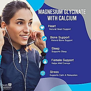 Magnesium Glycinate 425 mg with Calcium - Max Absorption Magnesium Tablets for Muscle, Nerve, Bone & Heart Health Support, Minor Muscle Cramp Support - Non-GMO, Vegan Supplement - 60 Tablets