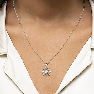 MANBU Sterling Silver Lotus Flower Necklace - Mandala Flower of Life Pendant Yoga Jewelry Gift for Women Yoga Lovers (Opal)