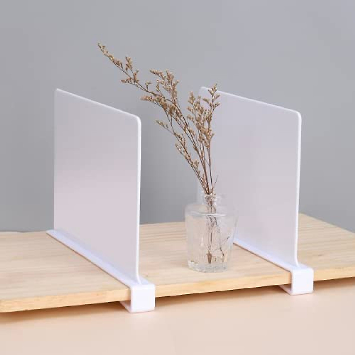 HAVIGET Acrylic Shelf Dividers for Closet Organization - Cabinet and Bookshelf Organizer for Shirt, Handbag, Sweater, Purse and Books - Plastic Separator in Kitchen, Bedroom, Garage (White, 8 Packs)