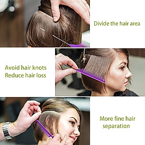 Rat Tail Combs Set: 3Pcs Long Steel Pin Teasing Combs for Salon Hair Stylists, Metal Parting Combs for Women (Purple, Black, Pink)