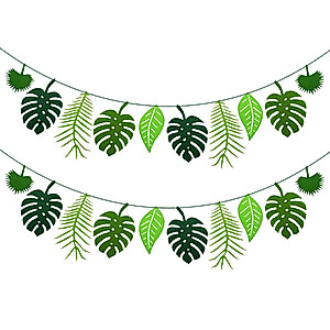 2 Pack Tropical Leaf Banner, Hawaii Luau Party Birthday Decor Banner Palm Leaves Banner Decor Summer Jungle Theme Party Decorations Wedding