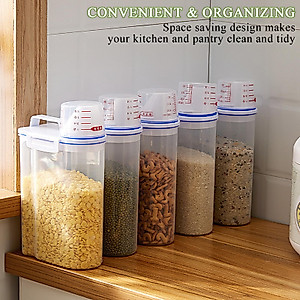 AKOLAFE 4 Pack Flour Container 5LB Pantry Food Storage Containers with Lids Airtight & Measuring Cup Small Air Tight Rice Holder Bin Plastic Cereal Grain Dispenser Kitchen for Sugar Dry Goods Pet Food