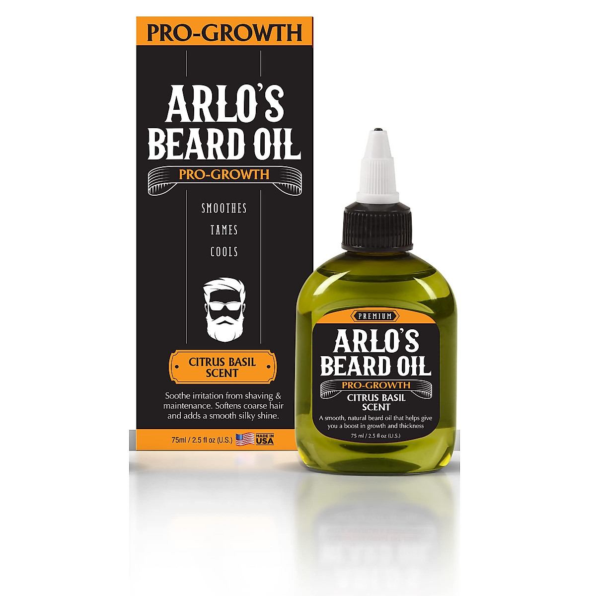 Arlo's Pro Growth Beard Oil - Citrus Basil 2.5 oz. - Promotes Beard Hair Growth