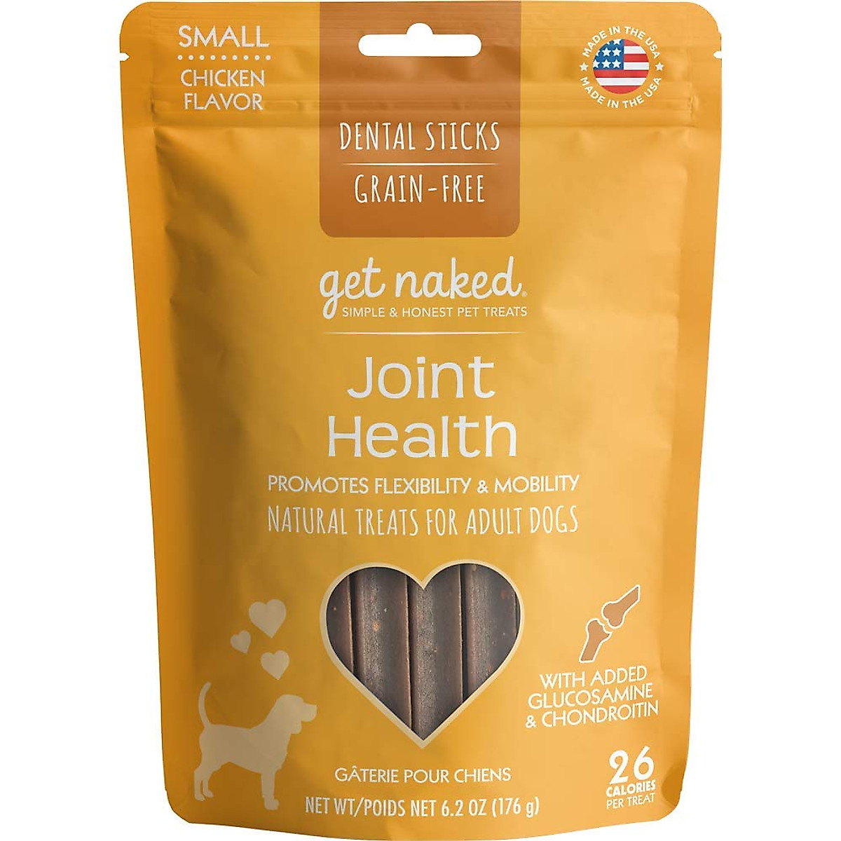 Get Naked Grain Free 1 Pouch 6.2 Oz Joint Health Dental Chew Sticks, Small