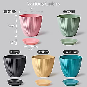 Giraffe Creation 7 inch Large Plant Pots, 5 Pack Flower Pots Outdoor Indoor, Planters with Drainage Hole and Tray Saucer