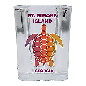 St. Simons Island Georgia Souvenir Rainbow Turtle Design Square Shot Glass