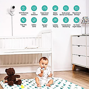 Simyke Smart Video Baby Monitor WiFi Smart Phone 1080P Camera,AI Detection,Cry Monitor and Lullabies,HD Night Vision,Two-Way Audio,Cloud & SD Card Storage,Connect Smart Watch App Control
