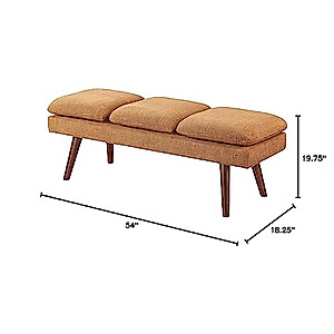 OSP Home Furnishings Amanda Mid-Century Modern Upholstered Bench with Solid Wood Tapered Legs, 54-inches, Rust Orange Fabric