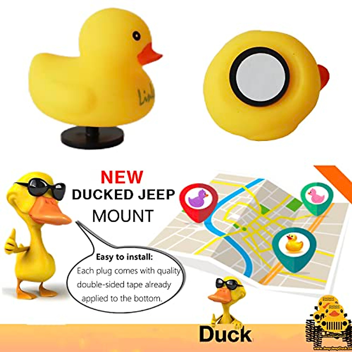 TEYOUYI 40pcs Duck Plug - Rubber Duck Mount,Flock Locker Rubber Duck Holder for Jeep Dash and Fixed Display,Gift for Jeep Lover,Black（Excluding Rubber Duck） Includes Double-Sided Stickers Inside