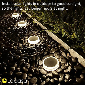 Lacasa Solar Deck Lights, 4 Pack 30LM Outdoor Solar Powered Step Lights, LED Dock Lights Natural White 4000K Light up All Night IP68 Waterproof Auto ON/Off for Garden Stairs Driveway Pathway Lighting