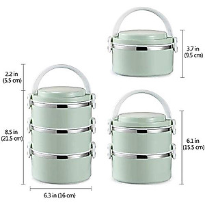 Bento Stackable Lunch Box Stainless Steel Thermal Compartment Multi-layered Leakproof Lunch Containers Insulated Bento Box, Thermal Compartment Lunch/Snack Box 3 tier Green