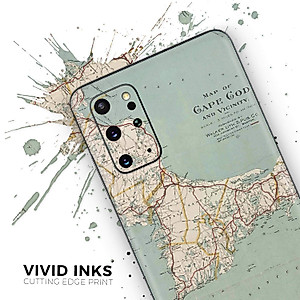 DesignSkinz The Vintage Map of Cape Cod Protective Vinyl Decal Wrap Skin Cover Compatible with The Samsung Galaxy S20 (Screen Trim & Back Glass Skin)