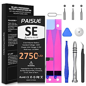 Battery for iPhone SE 2016 1st Generation, [2750mAh] Upgraded New Version High Capacity 0 Cycle Replacement Battery for iPhone SE First Gen Models A1662, A1723, A1724 with Professional Repair Tool Kit