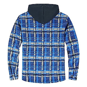 Ymosrh Mens Hooded Jackets, Men's Long Sleeve Lined Shirt Jacket With Hood Zip Up Winter Coats For Men Chamarra Para Hombre El Frio Plaid Jacket Clothes Jackets & Coats Jacket Fleece (XXL, Blue)