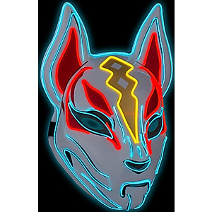 Diximus Halloween Masks - Fox Drift Mask - LED mask - Light up Mask for Halloween Cosplay Game Party Props – Mask for Man Woman Boys Girls Red White