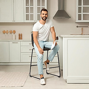 DUMOS 26 Inch Counter Height Bar Stools Set of 2, Modern Faux Leather High Barstools with Back and Metal Leg, Bar Chairs for Kitchen lsland, Black