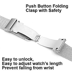 smaate Watch Band Compatible with P22 Donerton, Popglory, CanMixs 1.4inch; Motast Mugu Chalyh P36A P36B, AGPTEK LW31 1.69inch Smartwatch, 20mm Mesh Milanese strap, Safety Clasp, Silver
