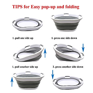 SAMMART 36L(9.5 gallon) Collapsible Plastic Laundry Basket-Oval Tub/Basket-Foldable Storage Container-Portable Washing Tub-Space Saving Laundry Hamper,Water capacity 27L(7.1 gallon) (Grey, 1)