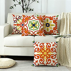 Cirzone Outdoor Pillow Covers 18x18 Set of 4 Waterproof Outdoor Pillows Couch Throw Pillow Covers Boho Decorative Pillow Covers Decorations for Patio, Garden, Home