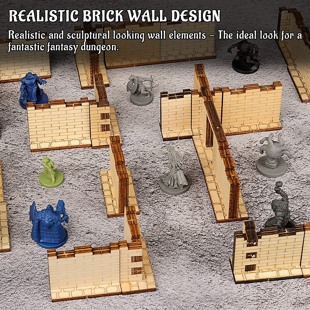 Dungeon Brick Walls (Set of 16) Wood Laser Cut 2" x 1" 3D Modular Terrain Tiles 28mm Scale Perfect for D&D, Dungeons & Dragons, Warhammer and Other Tabletop RPG