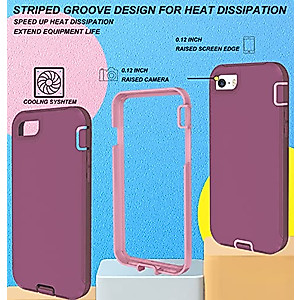 ONOLA iPhone SE 2022 Case with Tempered Glass Screen Protector [2 Packs], Shockproof Dustproof for iPhone SE 2022 3rd Gen/2020 2nd Gen (4.7-inch) in WineRed-Pink.