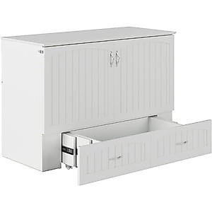 HomeStock Baroque Bonanza Murphy Bed Chest with 6 Inch Memory Foam Folding Mattress, Built-in Charging Station and Storage Drawer, Full, White