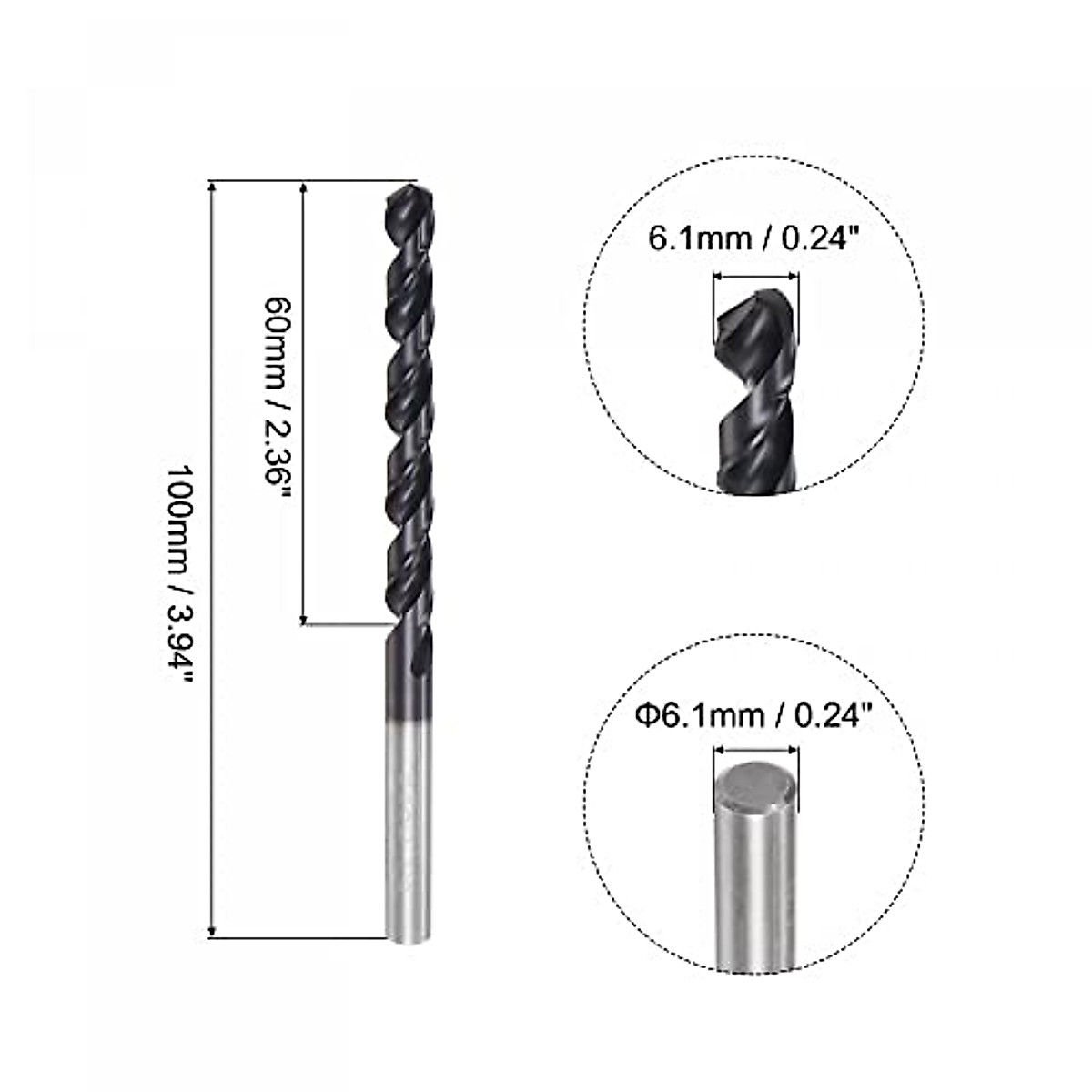 uxcell 6.1mm M42 High Speed Steel Jobber Drill Bits, TiCN Coated Round Shank Twist Drill Bit for Stainless Steel, Alloy and Hard Steel