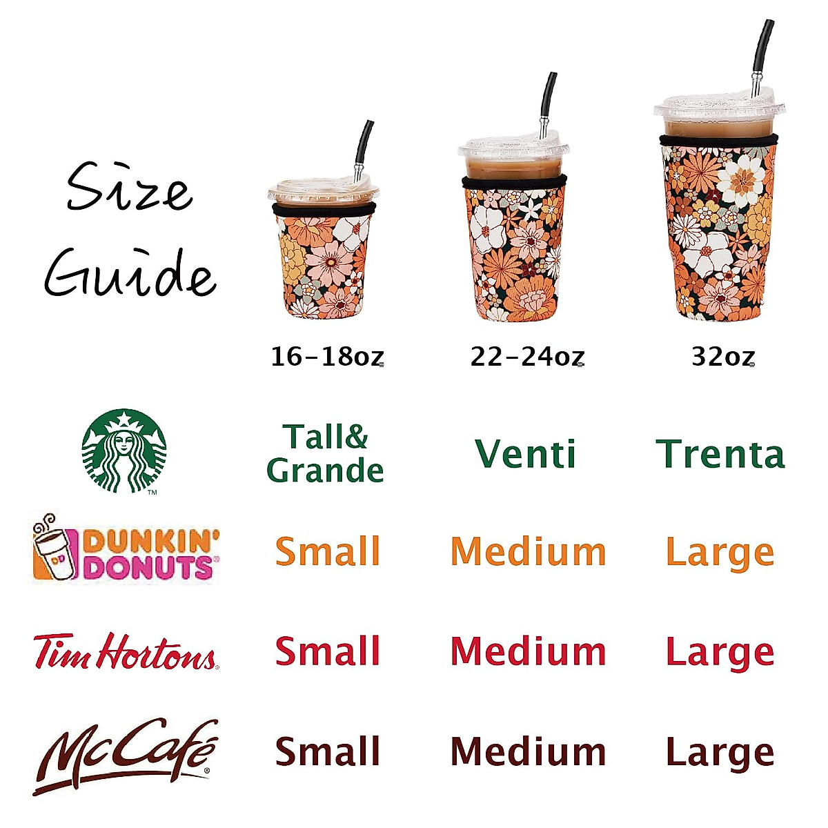 Cavllson 3 Pack Reusable Insulated Neoprene Iced Coffee Beverage Sleeves Cold Drink Cup Holder for Starbucks Coffee, McCafe, Dunkin Donuts, Tim Hortons and More, Bohemian-3 Pack