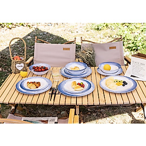 Melamine Dinnerware Sets- 12pcs Melamine Plates and Bowls Set for 4, Suitable for Indoor and Outdoor Use, Blue