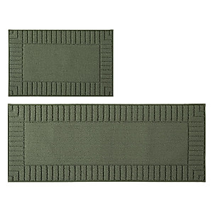 BEQHAUSE-Kitchen-Rugs-Non Slip-Kitchen-Mats-for-Floor Machine Washable Kitchen Rugs 2 Pieces Kitchen Carpet Runner with TPR Backing,Green,20x30inch/20x48inch