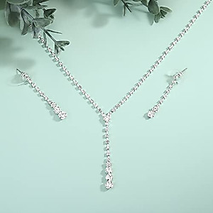 Yean Bride Silver Bridal Necklace Earrings Set Crystal Wedding Jewelry Set Rhinestone Choker Necklaces for Women (Silver-Bracelet)