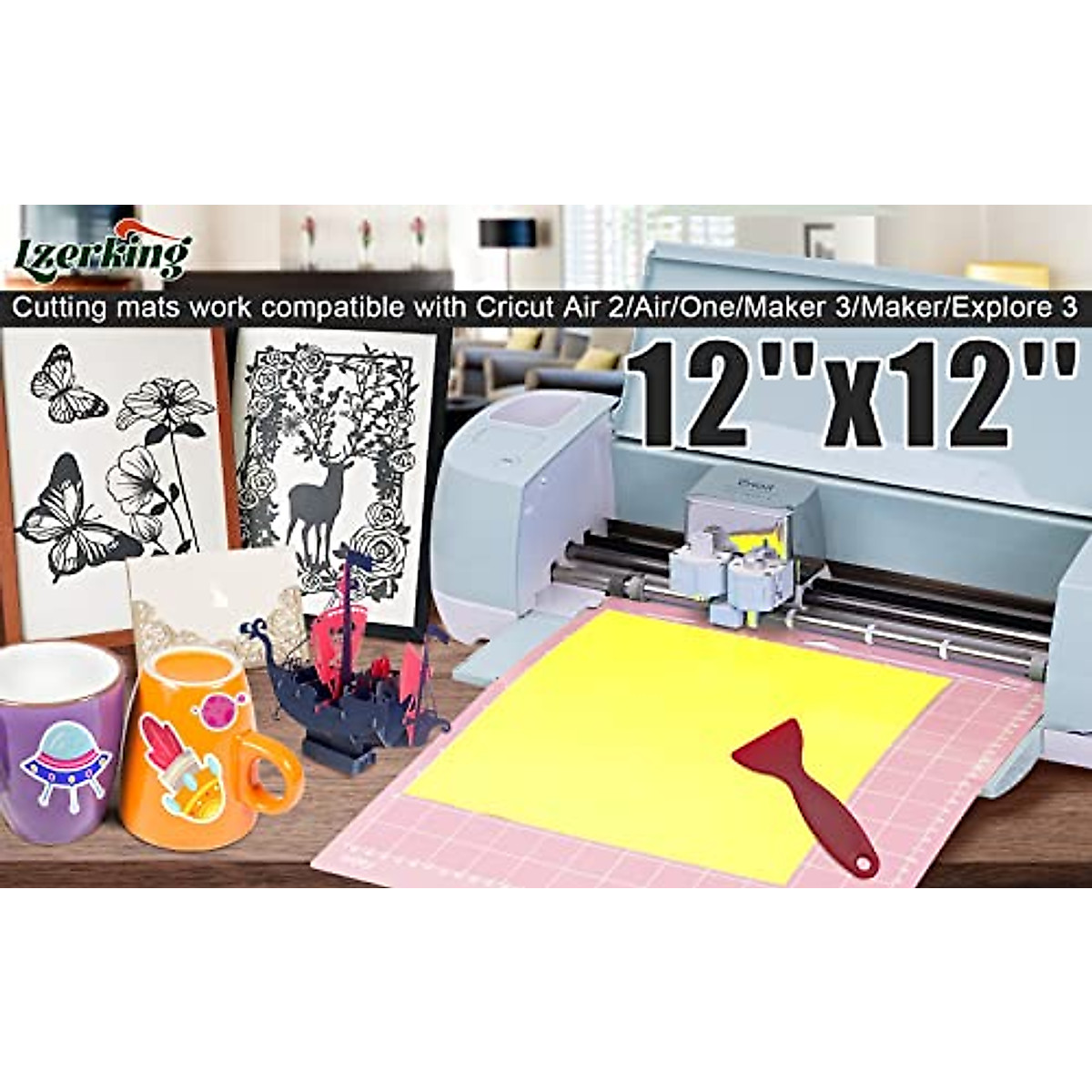 Lzerking Cutting Mat for Cricut 7 Pack Accessories and Supplies Standard Light Strong Frabic Cut Pads Cricket Cards Variety Replacement for Cut Machine Maker/Maker 3/Air/Air 2 with Scraper Pick Needle