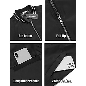 COOFANDY Varsity Jackets For Men Fashion Light Weight Bomber Jackets Windbreaker Waterproof Black
