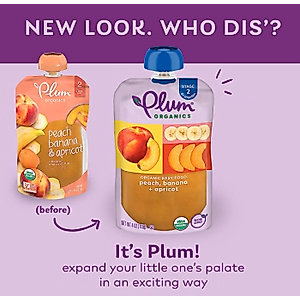 Plum Organics | Stage 2 | Organic Baby Food Meals [6+ Months] | Peach, Banana, Apricot | 4 Ounce Pouch (Pack Of 6) Packaging May Vary