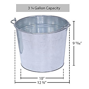 Vestil BKT-GAL-325 Galvanized Steel Bucket, 9-13/16" Depth, 3.25 gallon, 28 pound Capacity, Silver