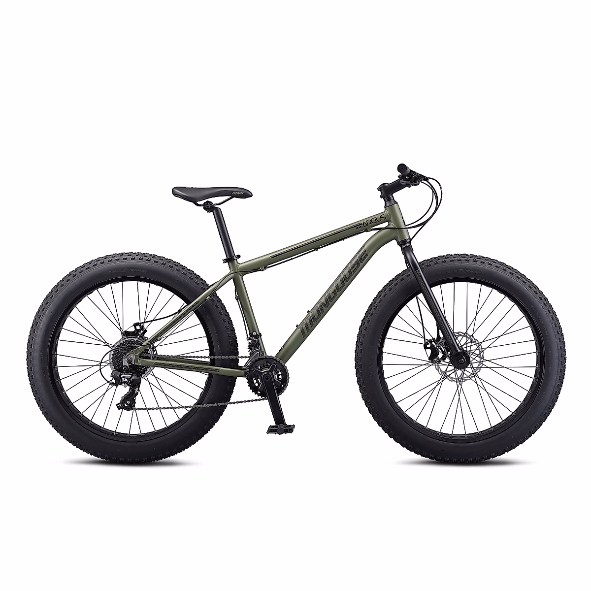 Mongoose Argus Trail Fat Tire Mountain Bike for Adult Men Women, 26-Inch Wheels, Mechanical Disc Brakes, 19-Inch Large Aluminum Hardtail Frame, 16-Speed, Green