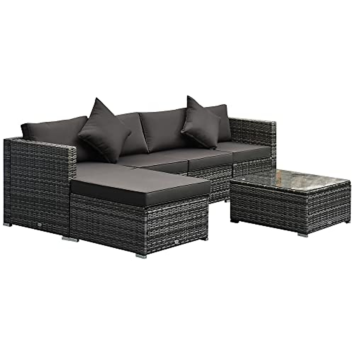 Outsunny 6 Pieces Patio Furniture Sets Outdoor Wicker Conversation Sets All Weather PE Rattan Sectional Sofa Set with Ottoman, Cushions & Tempered Glass Desktop, Charcoal