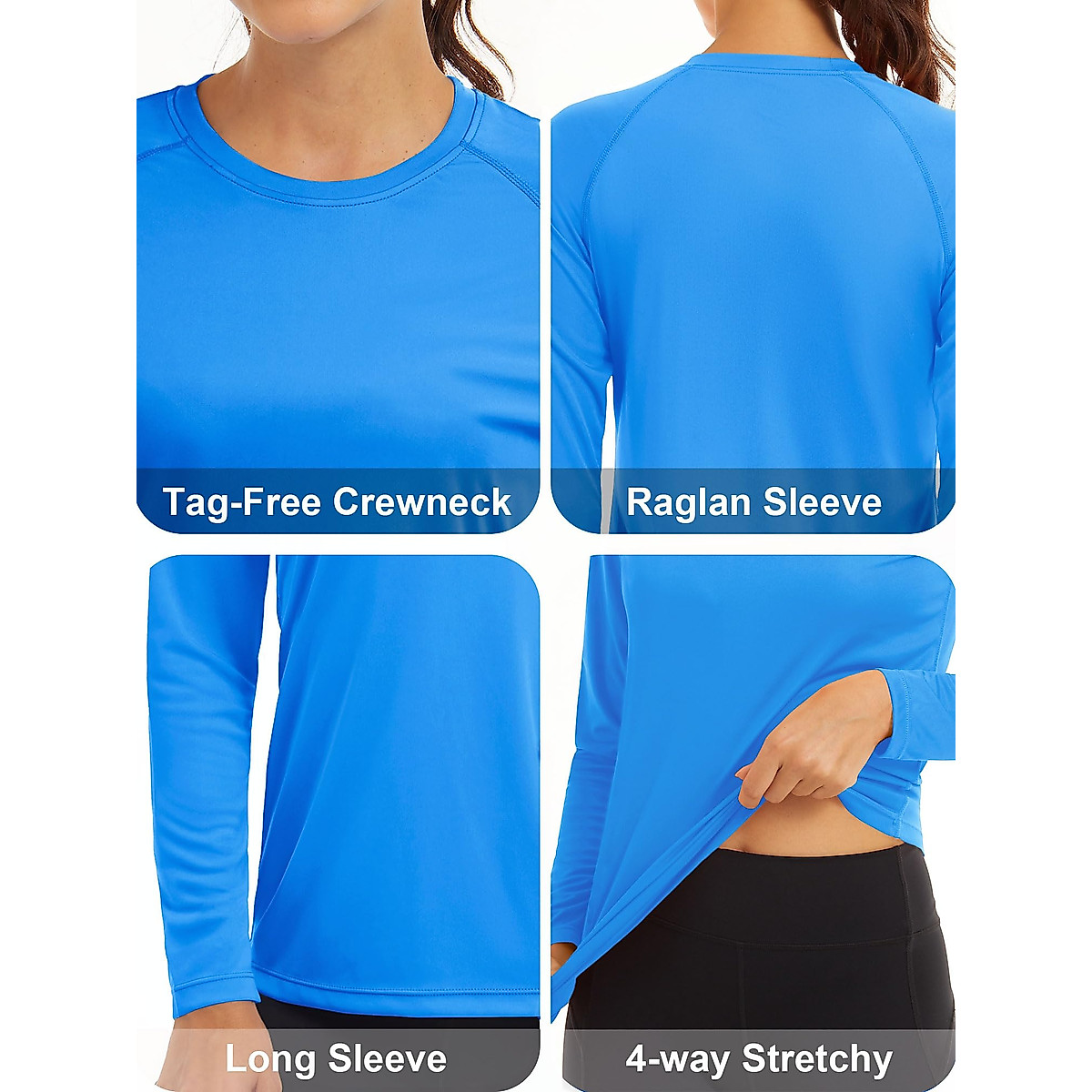 MAGCOMSEN Swim Shirts for Women Athletic Shirts Women Fitted Running Shirts Women Sun Protection Shirts for Women Lightweight Shirts Long Sleeve Tee Azure