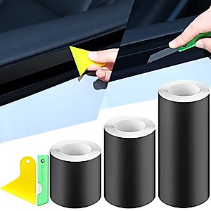 Marsui 3 Rolls 67 ft Matte Black Vinyl Wrap for Car, Includes Matte Adhesive Vinyl Tape for Chrome Delete, Window & Door Protection(2.8" x 32.8Ft, 2" x 16.4Ft, 2" x 16.4Ft)