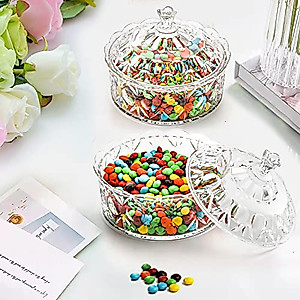 Lawei 2 Pack Candy Dish with Lid, Acrylic Decorative Candy Jar Crystal Covered Sugar Bowl for Candy Buffet, Party, Wedding, Home Decoration