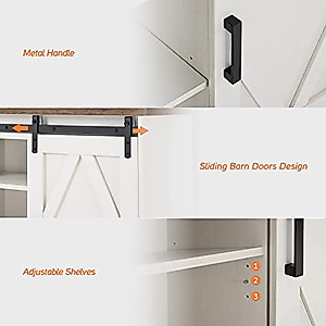 WAMPAT Rusitc Farmhouse Accent Buffet Sideboard Serving Console Cabinet Coffee Bar Entryway Table with Sliding Barn Door, Storage Shelves for Home Kitchen Bathroom, 35 inch, White