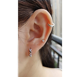 Double Love Heart Cubic Zirconia Small Hoop Earrings for Women Girls 925 Sterling Silver Hypoallergenic Pink CZ Huggie Hoops Cartilage Dainty Jewelry Gifts