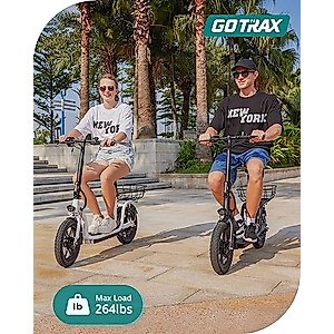 Gotrax Astro Electric Scooter with Seat, 14" Pneumatic Tire and 19 Miles Range&15.5Mph Power by 350W Motor, Comfortable Rear Dual Shock Absorption&Wider Seat, EBike with Carry Basket for Adult White