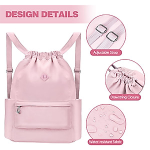 BAVELOE Drawstring Backpack with Wet Pocket Gym Backpack Water-Resistant Cinch String Bag Beach Swim for Women Men（Pink）