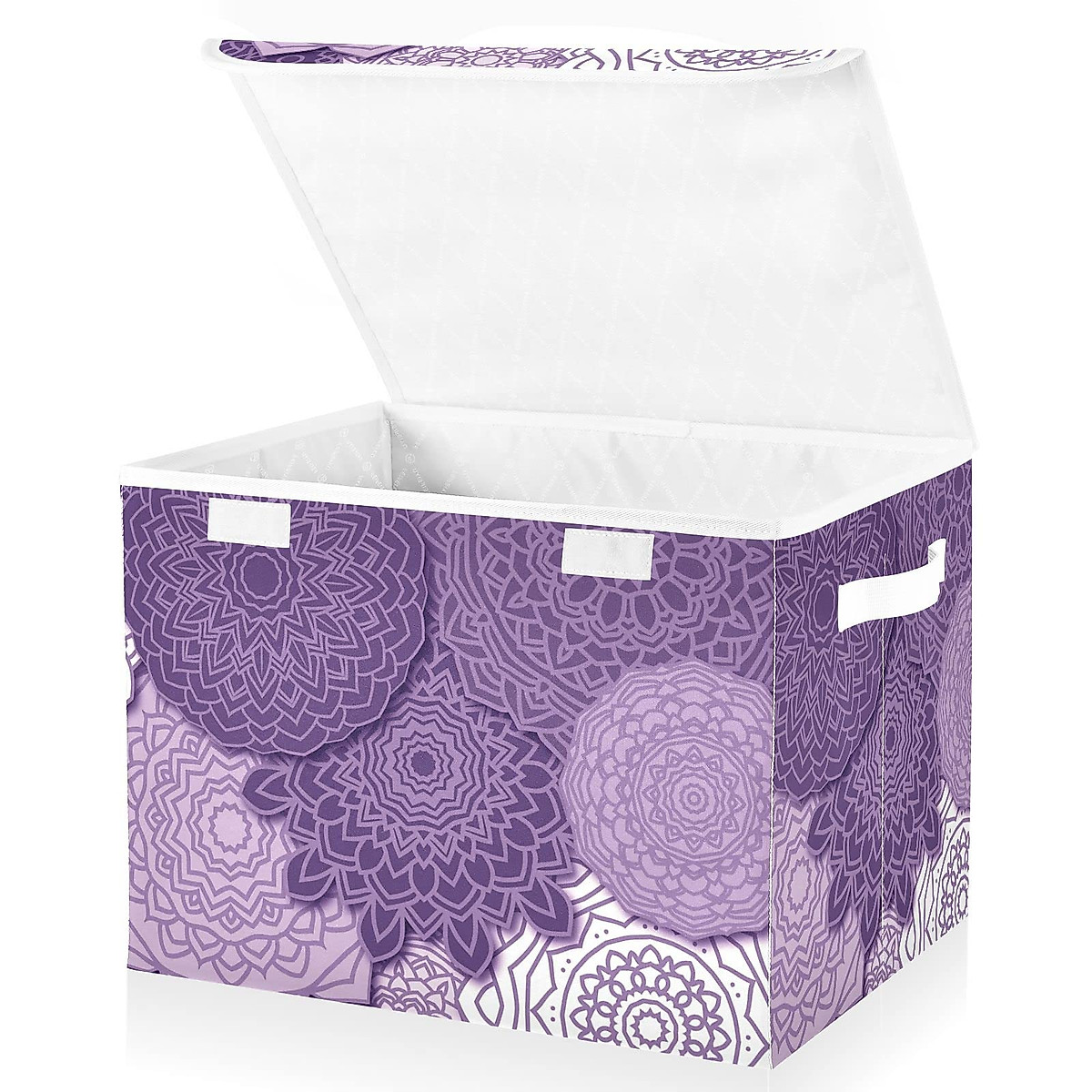 Kigai Purple Mandala Boho Storage Bin, Storage Baskets with Lids Large Organizer Collapsible Storage Bins Cube for Bedroom, Shelves, Closet, Home, Office 16.5 X 12.6 X 11.8 Inch